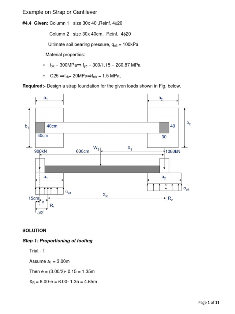 Strap Footing Design Example | PDF | Materials | Solid Mechanics