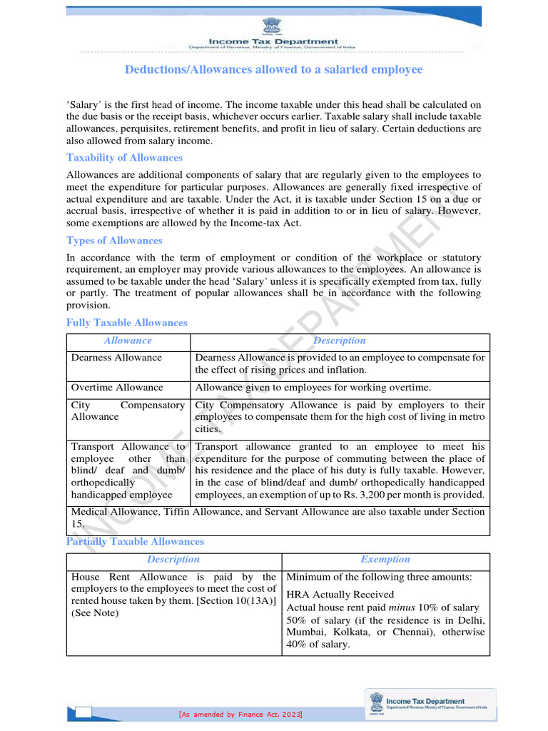 80.deductions or Allowances Allowed To Salaried Employee | PDF | Cost ...