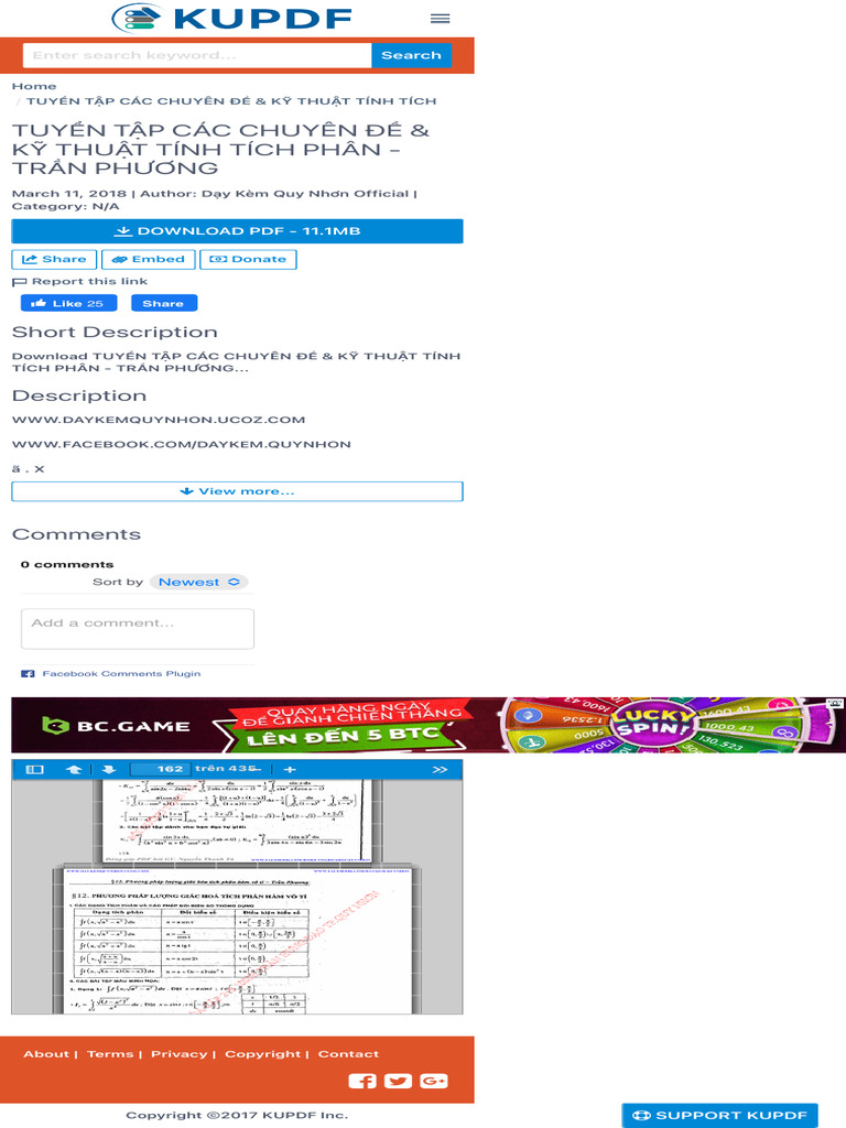 TUYỂN TẬP CÁC CHUYÊN ĐỀ & KỸ THUẬT TÍNH TÍCH PHÂN - TRẦN PHƯƠNG - Free Download PDF | PDF