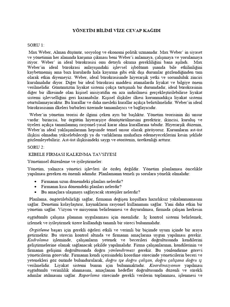 Yöneti̇m Bi̇li̇mi̇ Vi̇ze Cevap Kağidi | PDF