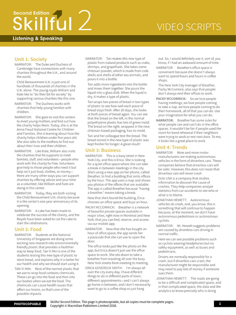 Sk2e - Listening and Speaking Level 2 - Video Scripts | PDF