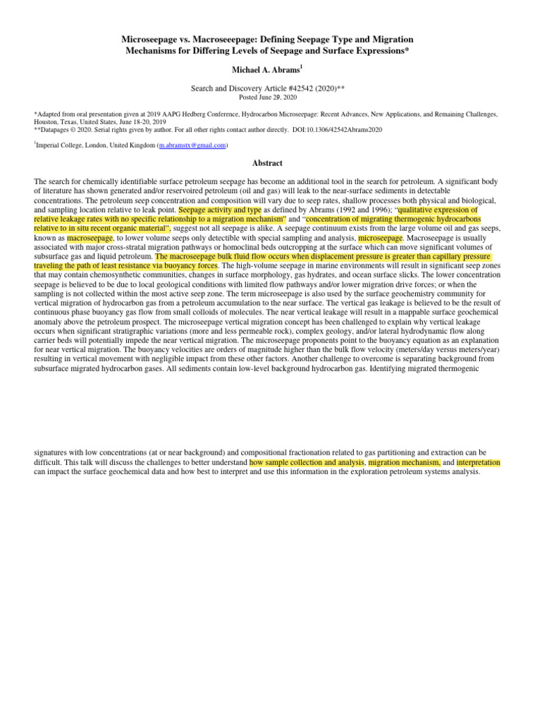 2020 - Microseepage vs. Macroseeepage Defining Seepage Type and Migration | PDF