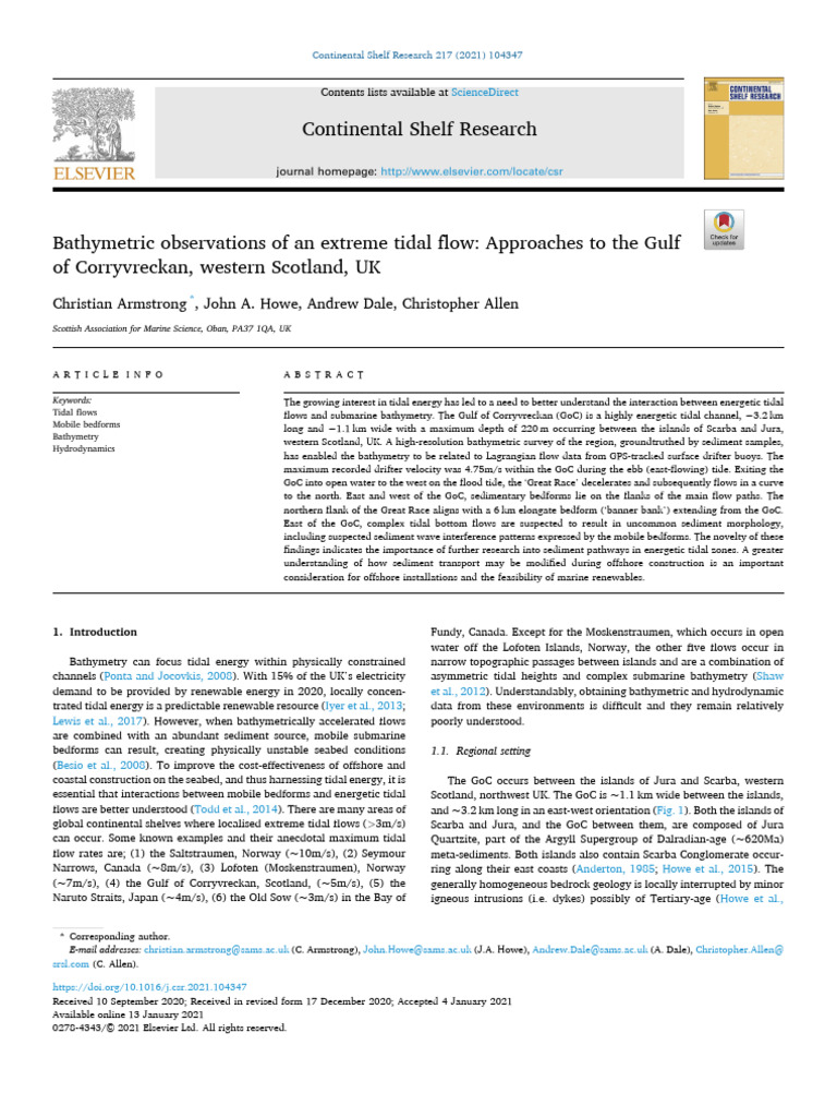 2021 - Bathymetric Observations of An Extreme Tidal Flow | Download Free PDF | Sediment | Earth ...