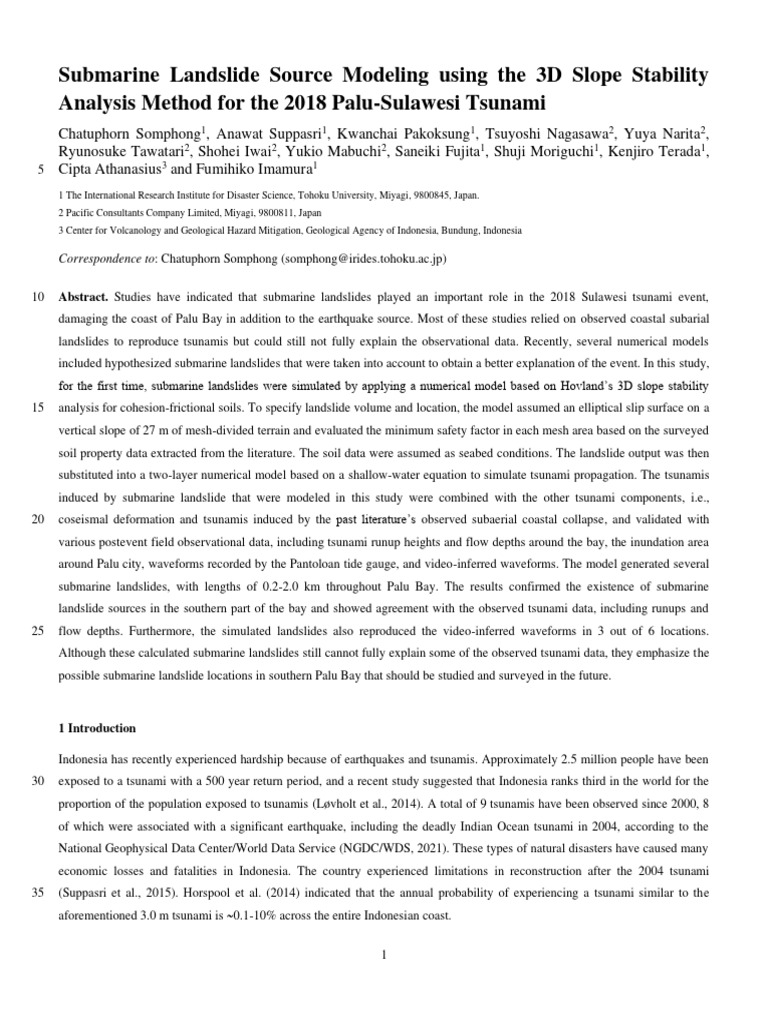 Submarine Landslide Source Modeling Using The 3D Slope Stability | PDF | Tsunami | Landslide