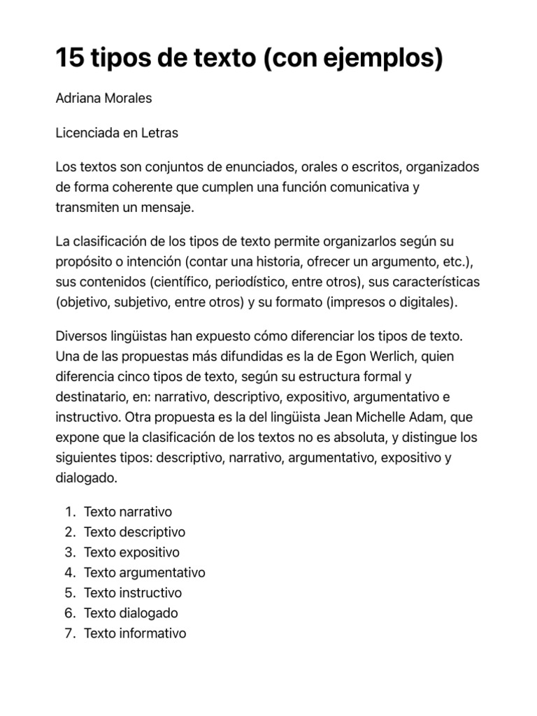 15 Tipos de Texto (Con Ejemplos) - Toda Materia | PDF | Narración | Constitución