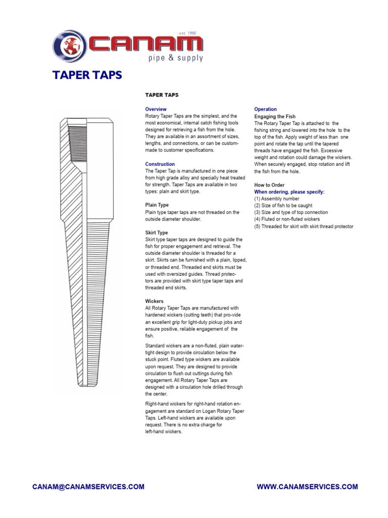 CANAM Taper-Taps | PDF | Pipe (Fluid Conveyance) | Building Materials
