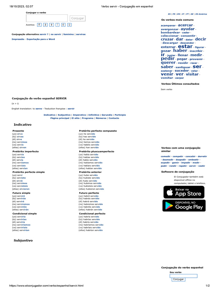 Verbo Servir - Conjugação em Espanhol | PDF | Conjugación gramatical ...