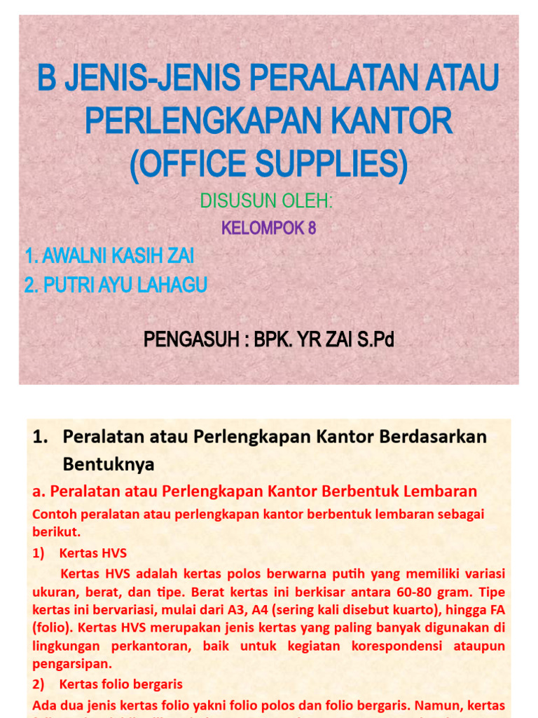 JENIS-JENIS PERALATAN ATAU PERLENGKAPAN KANTOR (OFFICE SUPPLIES) | PDF