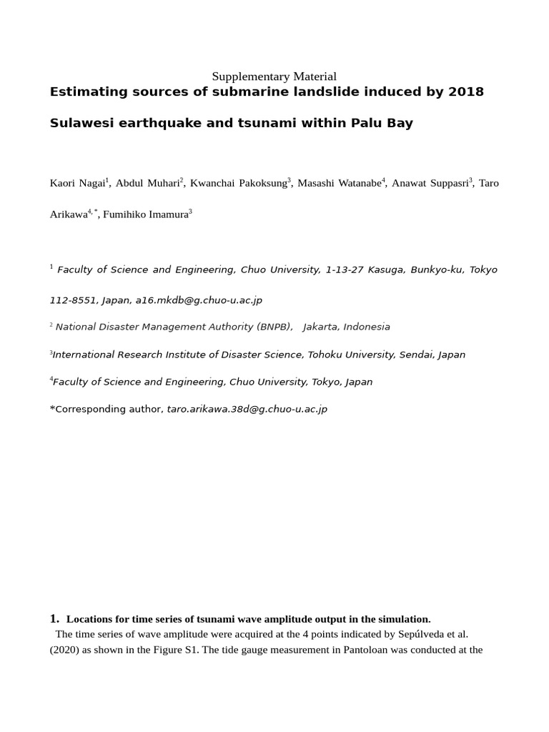 2020 Estimating Sources Of Submarine Landslide Induced By 2018 Pdf Tsunami Applied And
