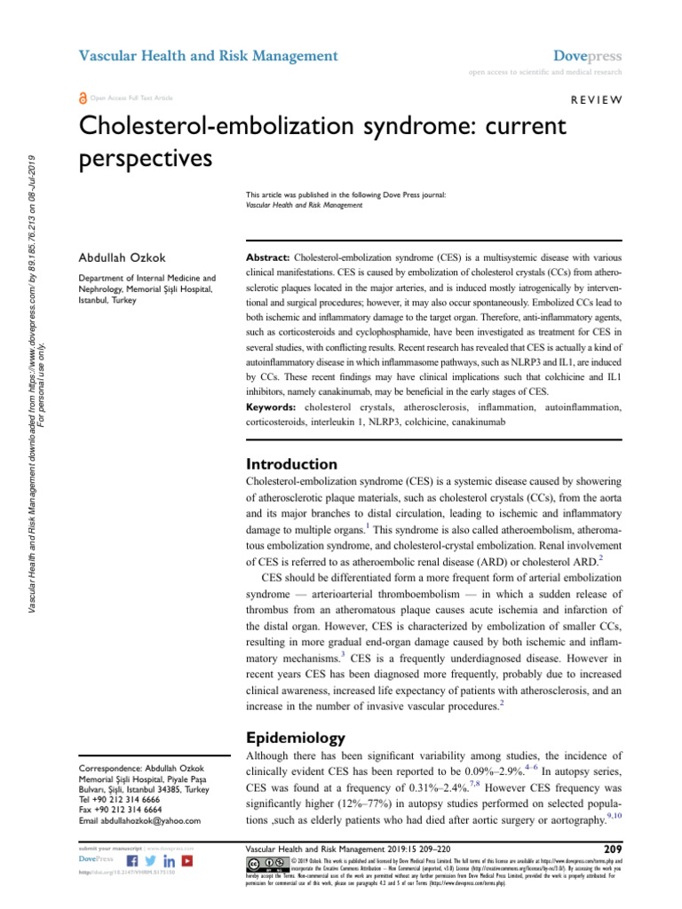 Cholesterol-Embolization Syndrome Current Perspect | PDF | Atheroma ...