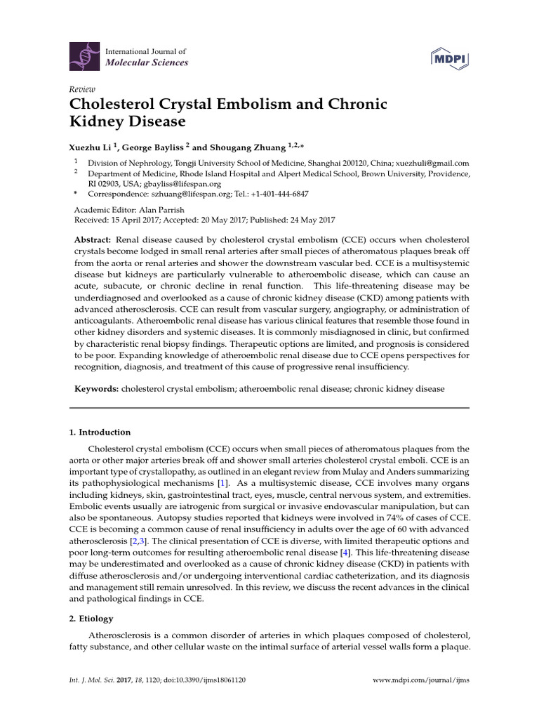 Cholesterol Crystal Embolism and Chronic Kidney Di | PDF ...