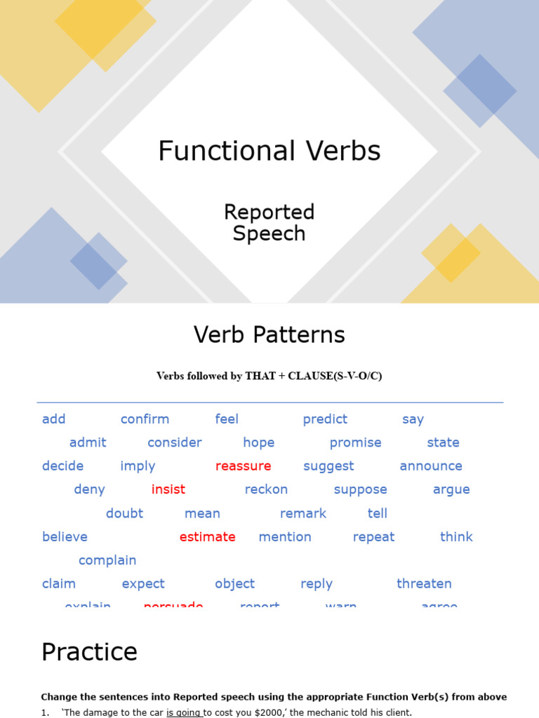 Functional Verb Patterns ANSWERS | PDF | Language Arts & Discipline