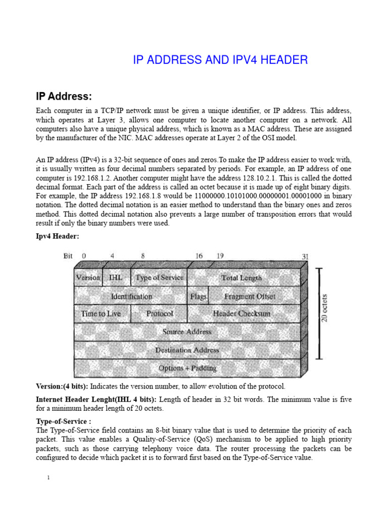 IP - Address - and - IPV4 - Header - Notes | PDF | Computers