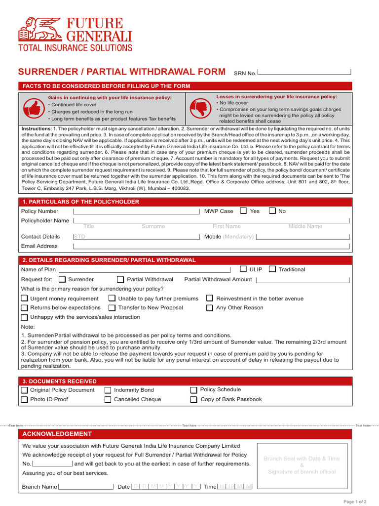 Futuregensurrenderform 25 | PDF | Life Insurance | Insurance