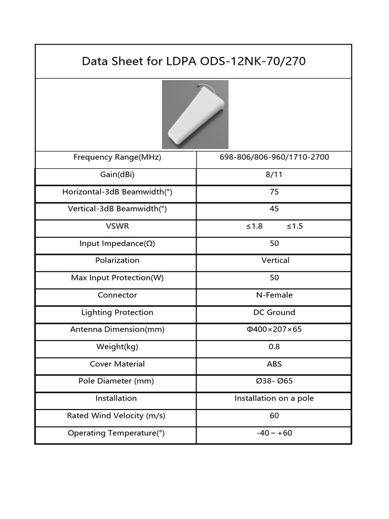 Data Sheet For LDPA ODS-12NK-70270 | PDF | Computers | Technology & Engineering