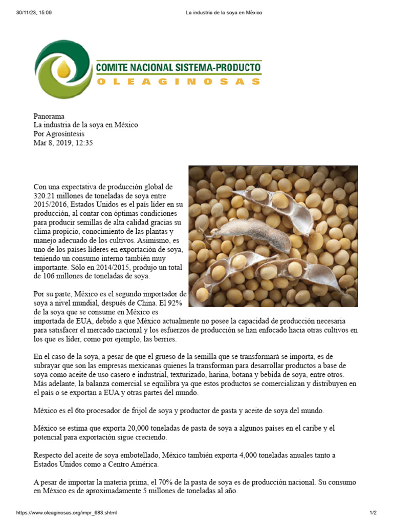 La Industria de La Soya en Mé | PDF | Haba de soja | México