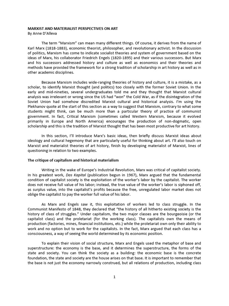 Marxist and Materialist Perspectives in Art | PDF
