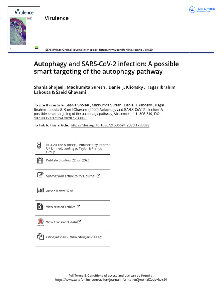 Autophagy and SARS CoV 2 Infection A Possible Smart Targeting of The Autophagy Pathway | PDF ...