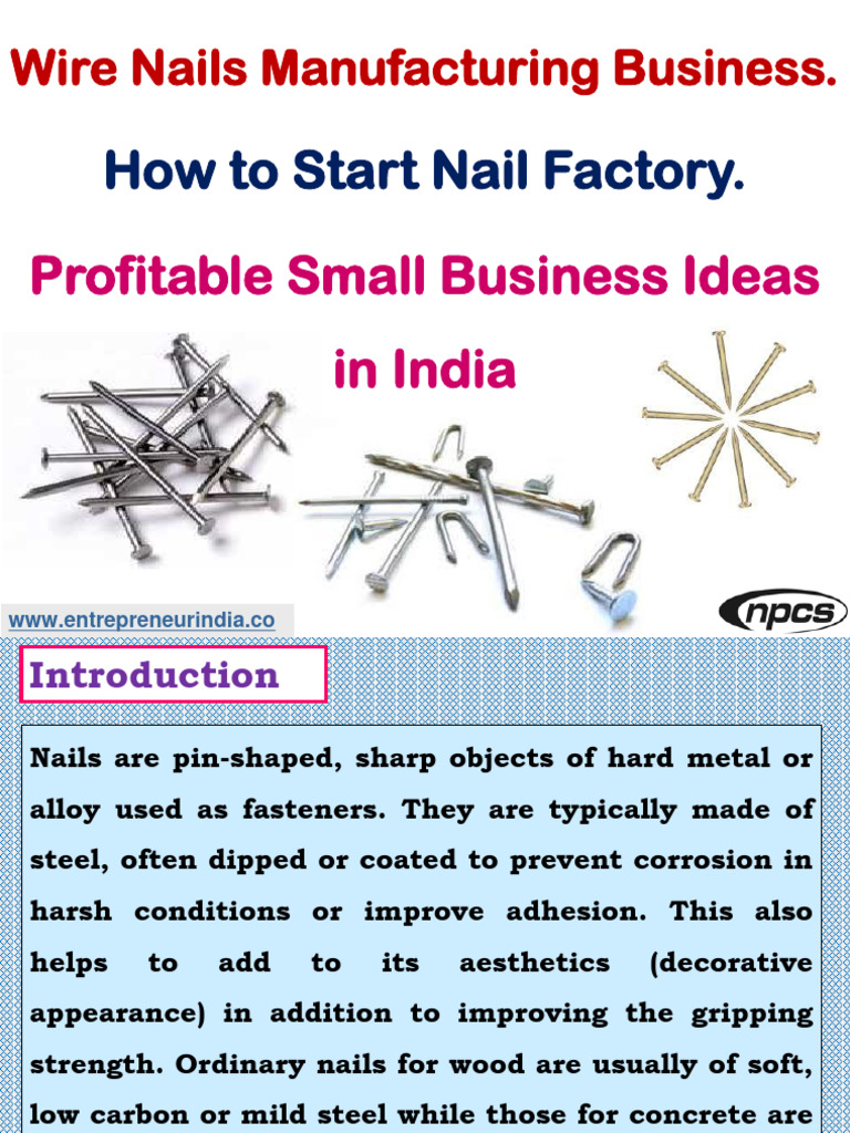 Wire Nail Manufacturing Business Guide | PDF | Steel | Expense