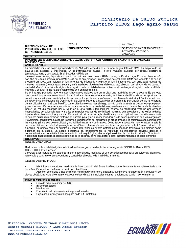 Informe de Kits Obstetrico Noviembre 2023-Signed | PDF | Muerte materna ...