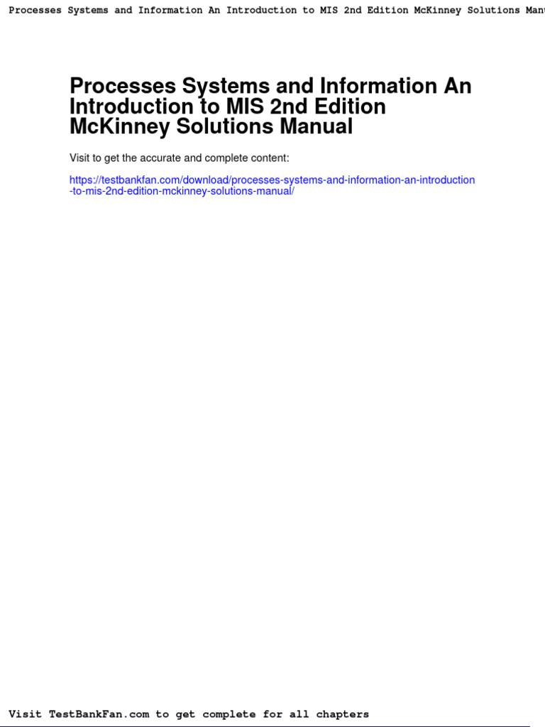 Processes Systems and Information An Introduction To Mis 2nd Edition Mckinney Solutions Manual ...