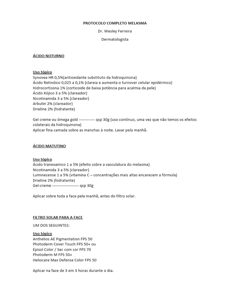 Protocolo Completo Melasma | PDF