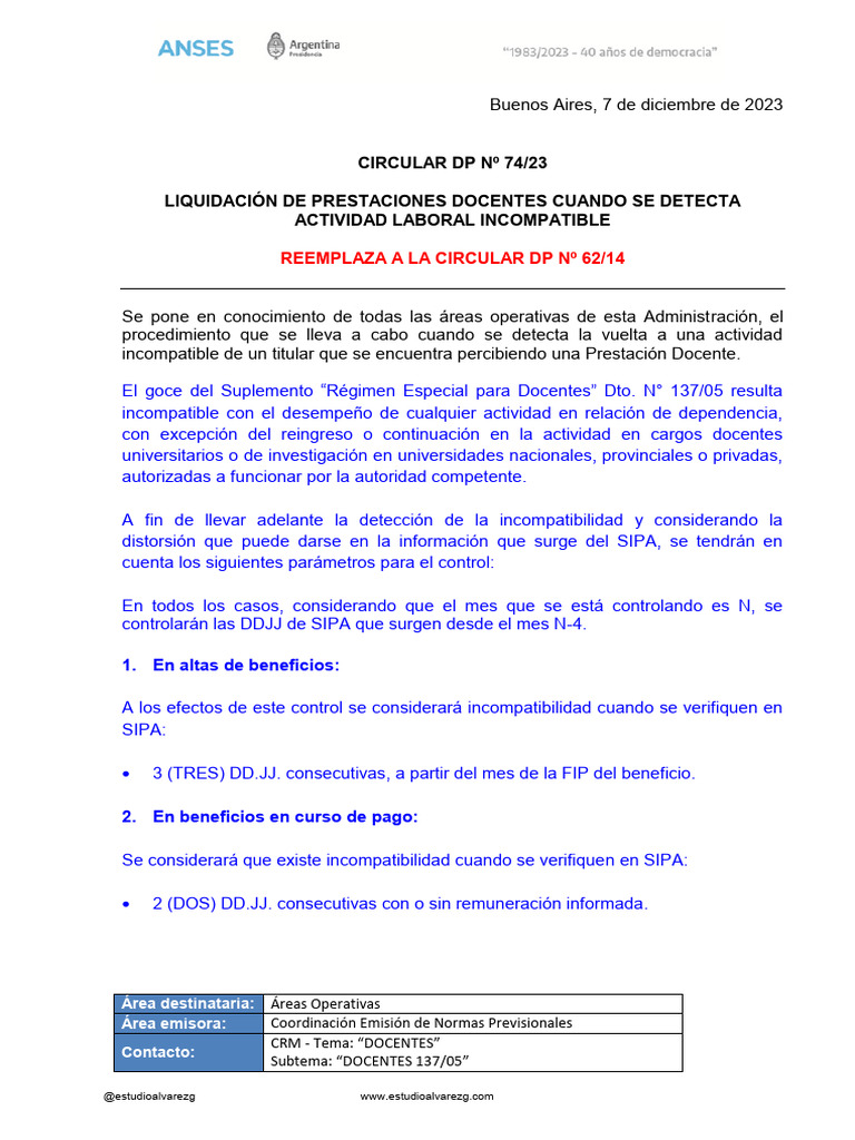 Liquidación Docente: Incompatibilidad Laboral | PDF