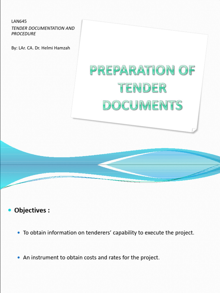 Lecture 03 Preparation of Tender Documents | PDF | Specification ...