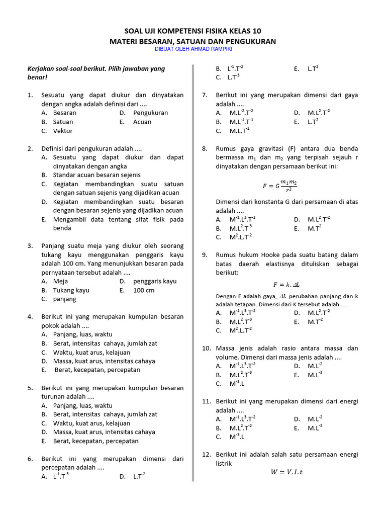 Soal Besaran, Satuan Dan Pengukuran | PDF