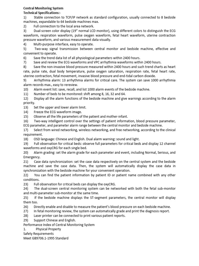 Central Monitoring System | PDF | Monitoring (Medicine) | Computer Engineering