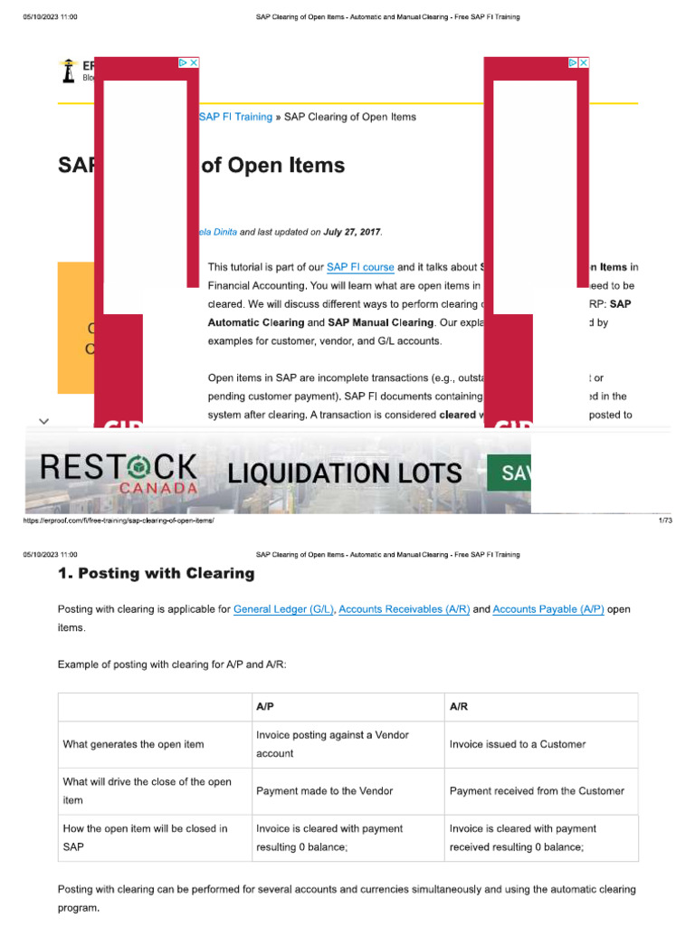 SAP Clearing of Open Items | PDF