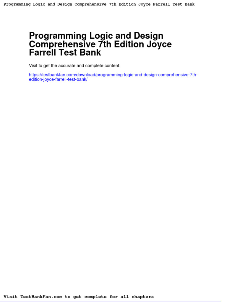 Programming Logic And Design Comprehensive 7th Edition Joyce Farrell Test Bank Pdf Variable