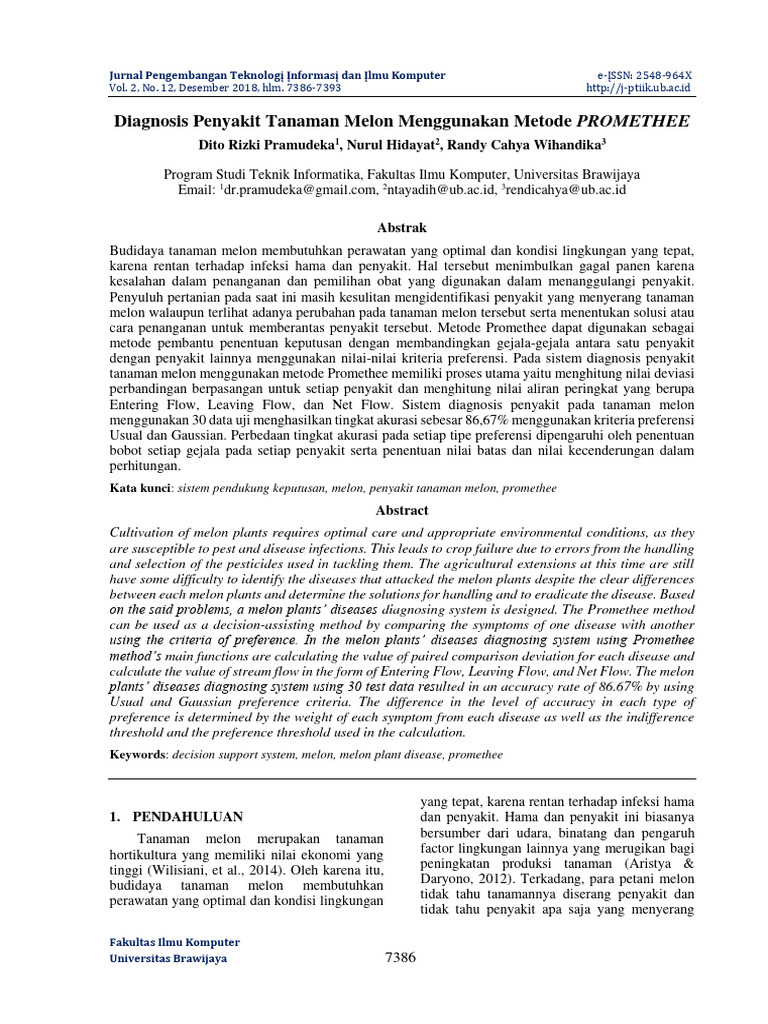 Diagnosis Penyakit Tanaman Melon Menggunakan Metode PROMETHEE | PDF ...
