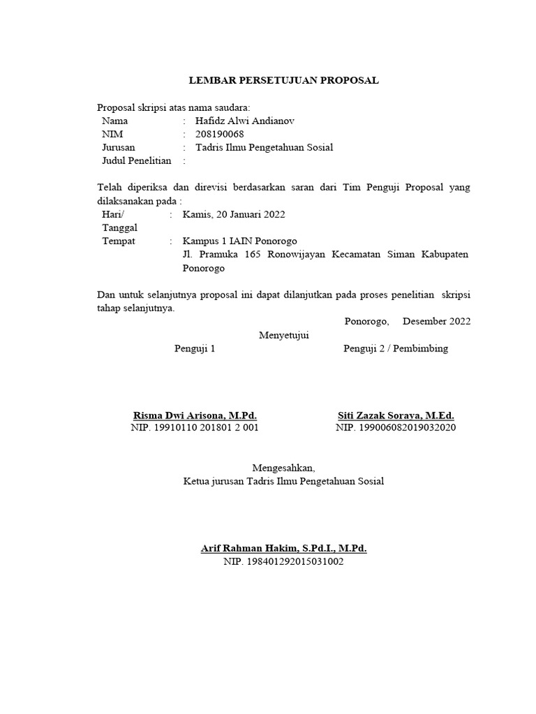 Lembar Persetujuan Proposal Skripsi | PDF | Karier & Perkembangan
