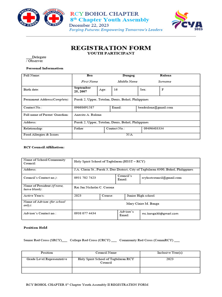 Cya 23 Registration Form | PDF