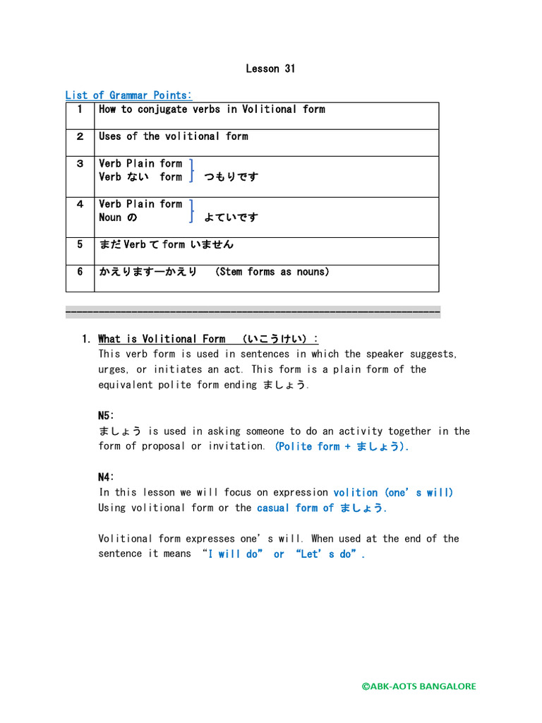 List of Grammar Points:: ©Abk-Aots Bangalore | PDF