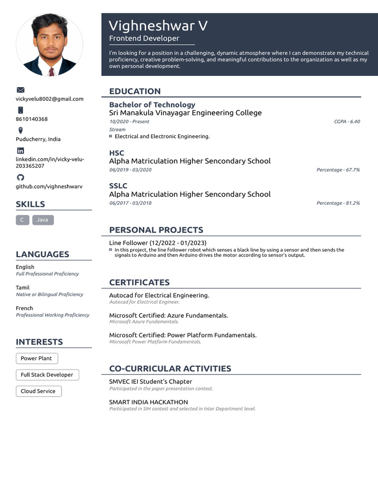 Vighneshwar's Resume | PDF | Engineering | Computer Engineering