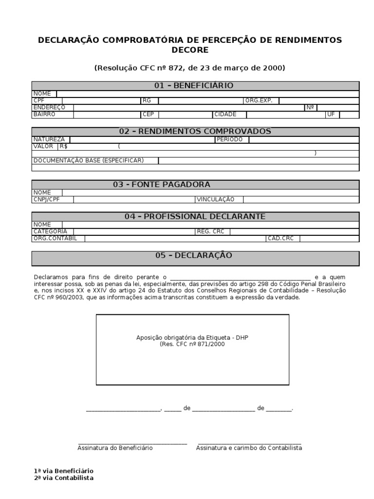 Formulario DECORE | PDF