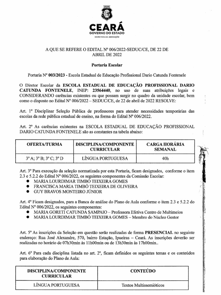 Portaria Escolar EPDario | PDF