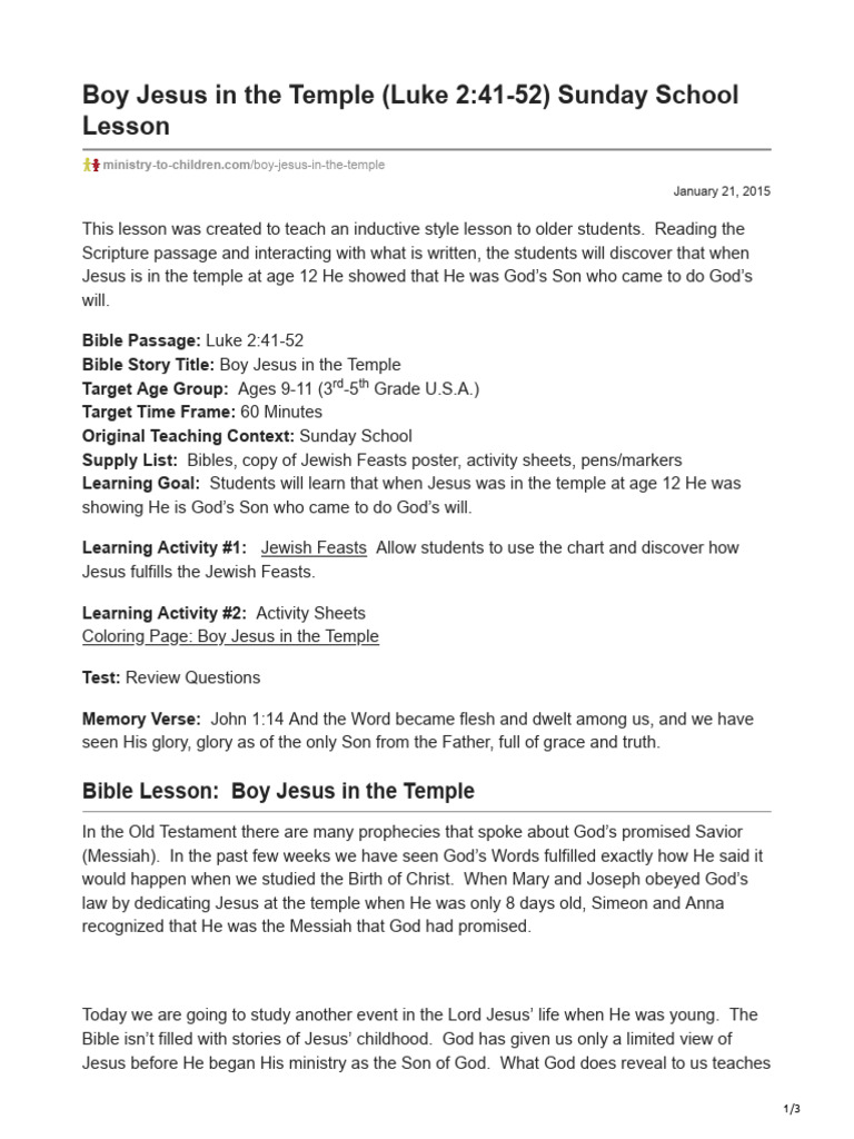 Boy-Jesus-in-the-Temple-Bible-Lesson | PDF | Jesus | Mary, Mother Of Jesus