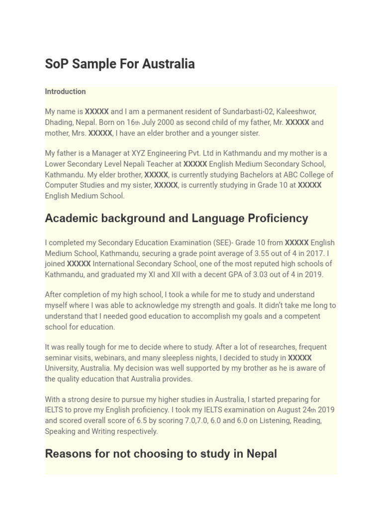 SoP-Sample-For-Australia 300 Words | PDF | Travel Visa | University