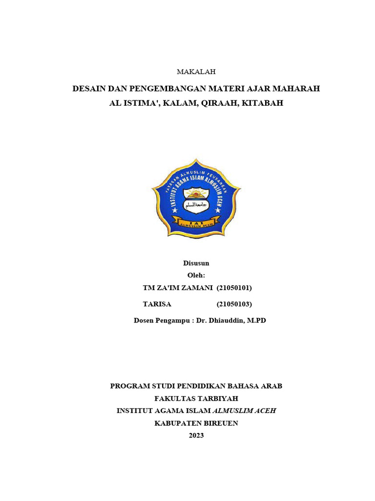 Makalah Desain Dan Pengembangan Materi Ajar Maharah Al Istima Kalam