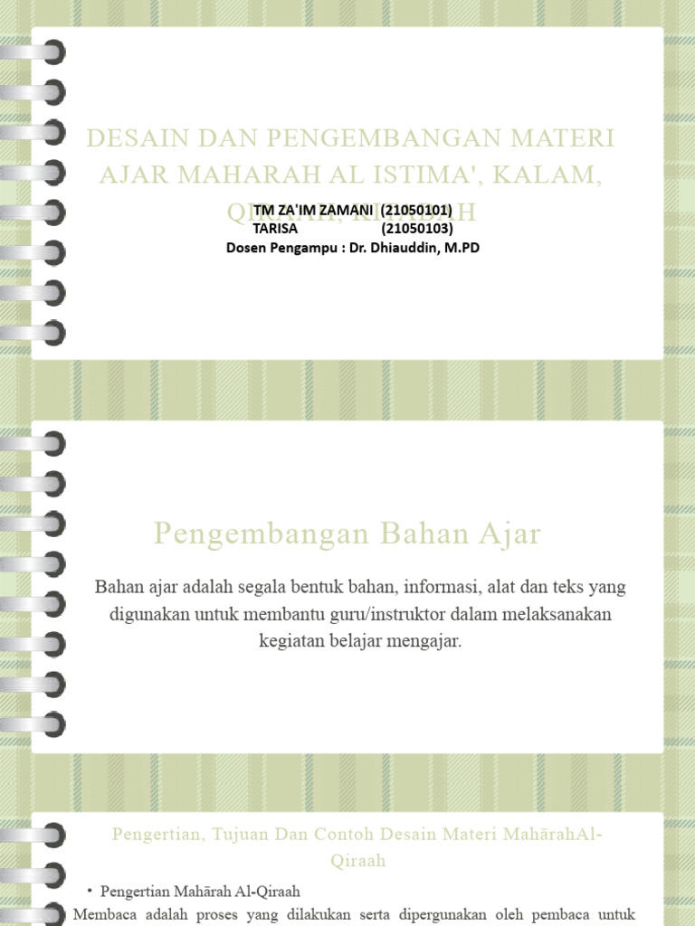 Desain Dan Pengembangan Materi Ajar Maharah Al Istima Kalam Qiraah