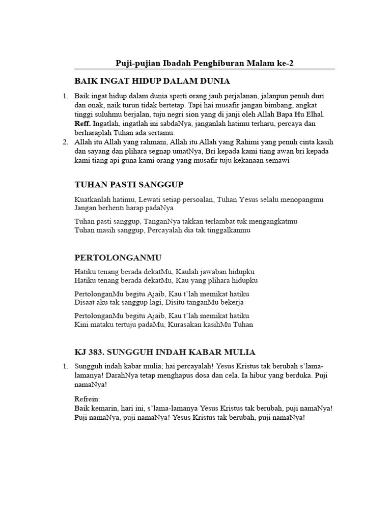 Pujian Penghiburan Ibadah Malam Kedua | PDF