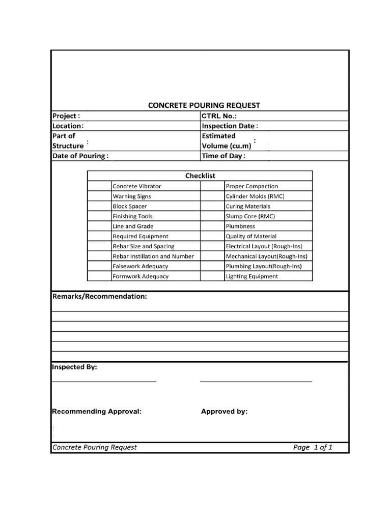 Sample Concrete Pouring Request | PDF