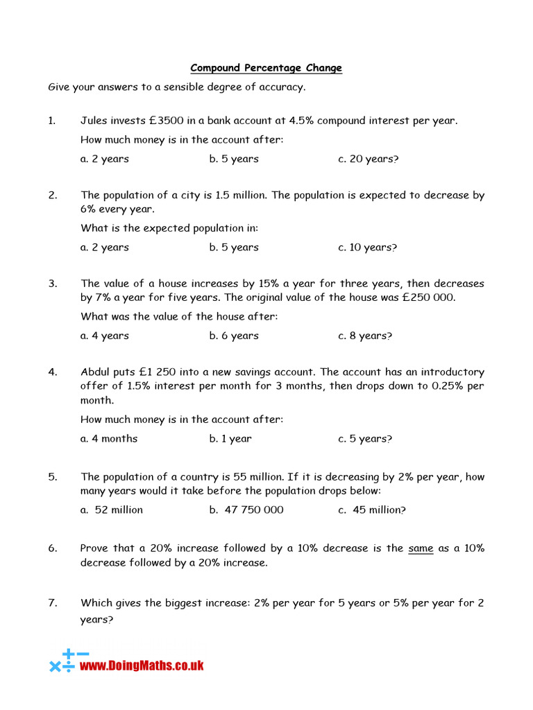 Compound Percentage Change Practice | PDF