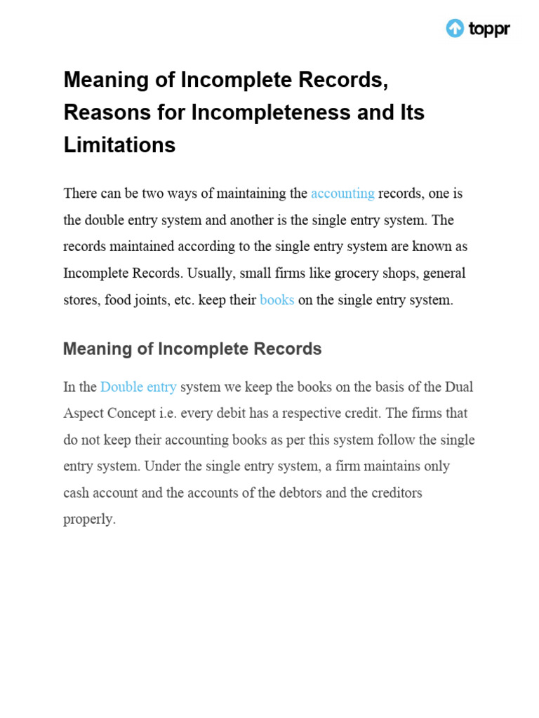 Accounts From Incomplete Records Class 11 Notes | PDF | Debits And ...