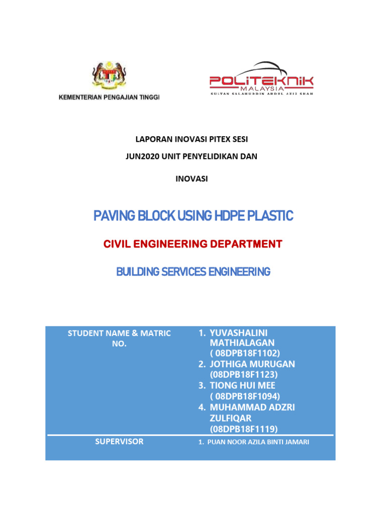 Report Inovasi (Paving Block Using Hdpe Plastic) Final | PDF | Plastic | Polyethylene