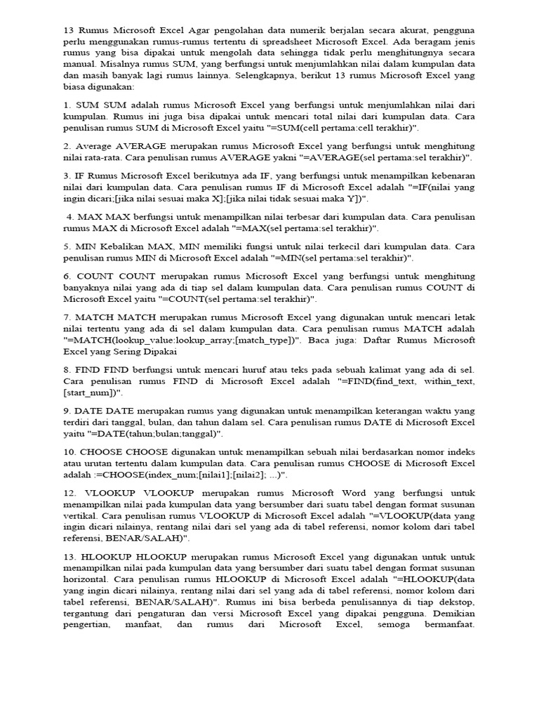 13 Rumus Microsoft Excel Agar Pengolahan Data Numerik Berjalan Secara ...