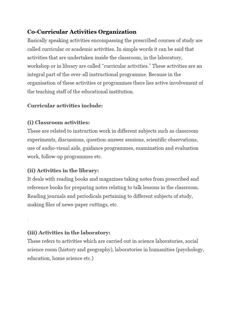 How To Organize Co-Curricular Activities | PDF